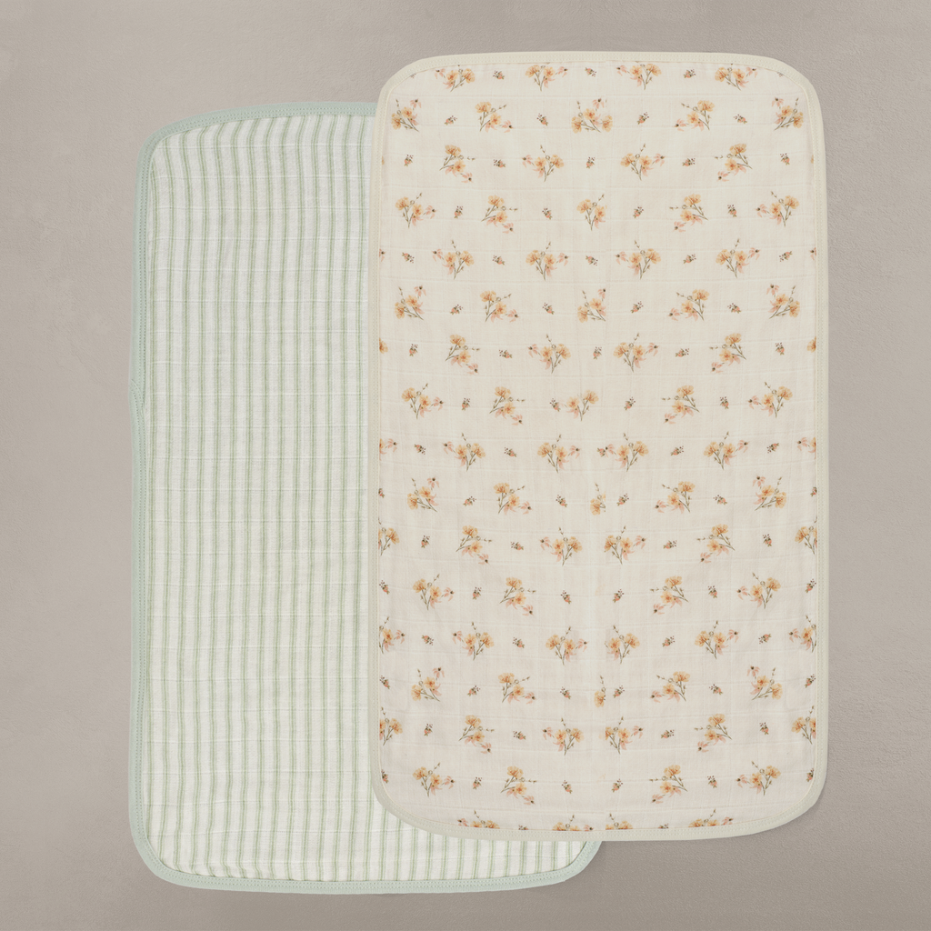 'Dainty Floral' & 'Sea Moss' Sage Green Stripe Muslin Burp Cloth Set ...