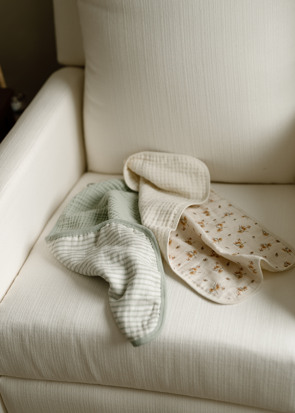 'Dainty Floral' & 'Sea Moss' Sage Green Stripe Muslin Burp Cloth Set ...