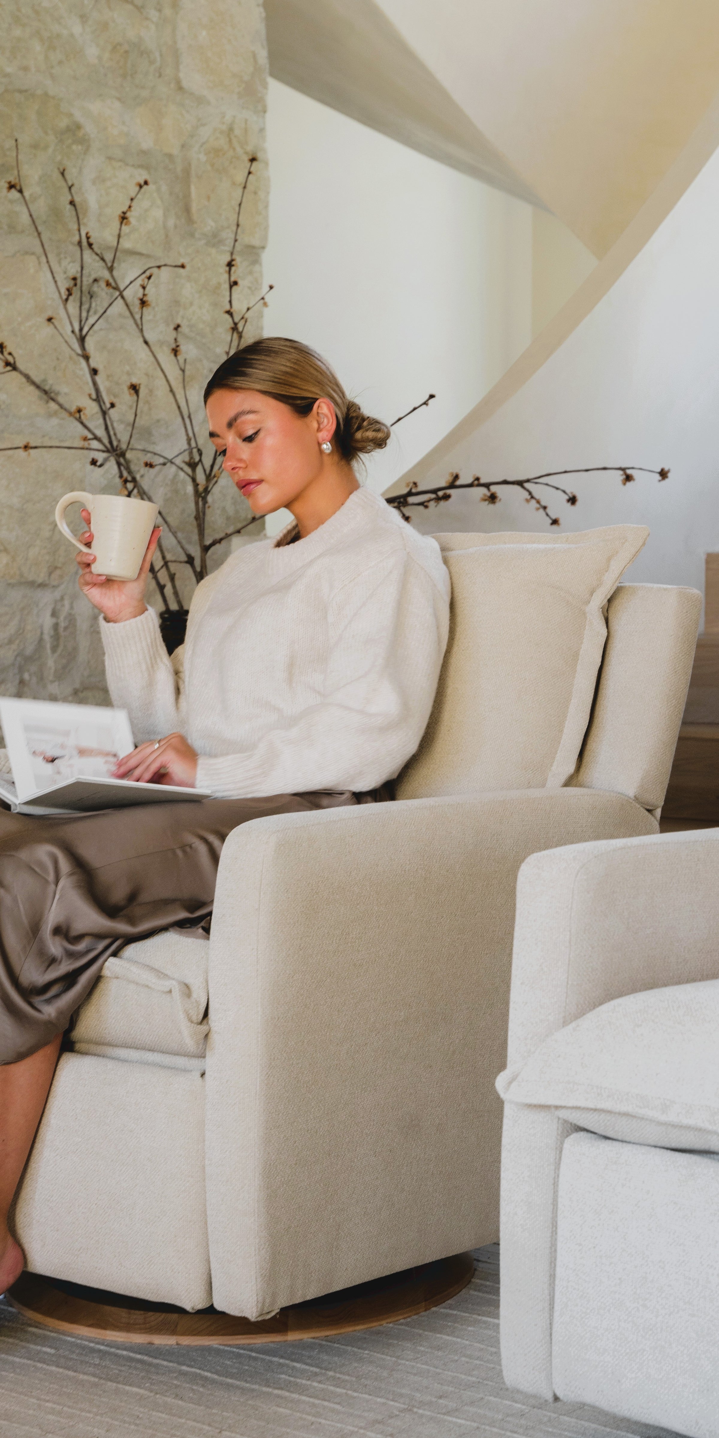 Oilo™ Studio | Flynn Swivel Nursery Recliner | High Performance Bouclé ...